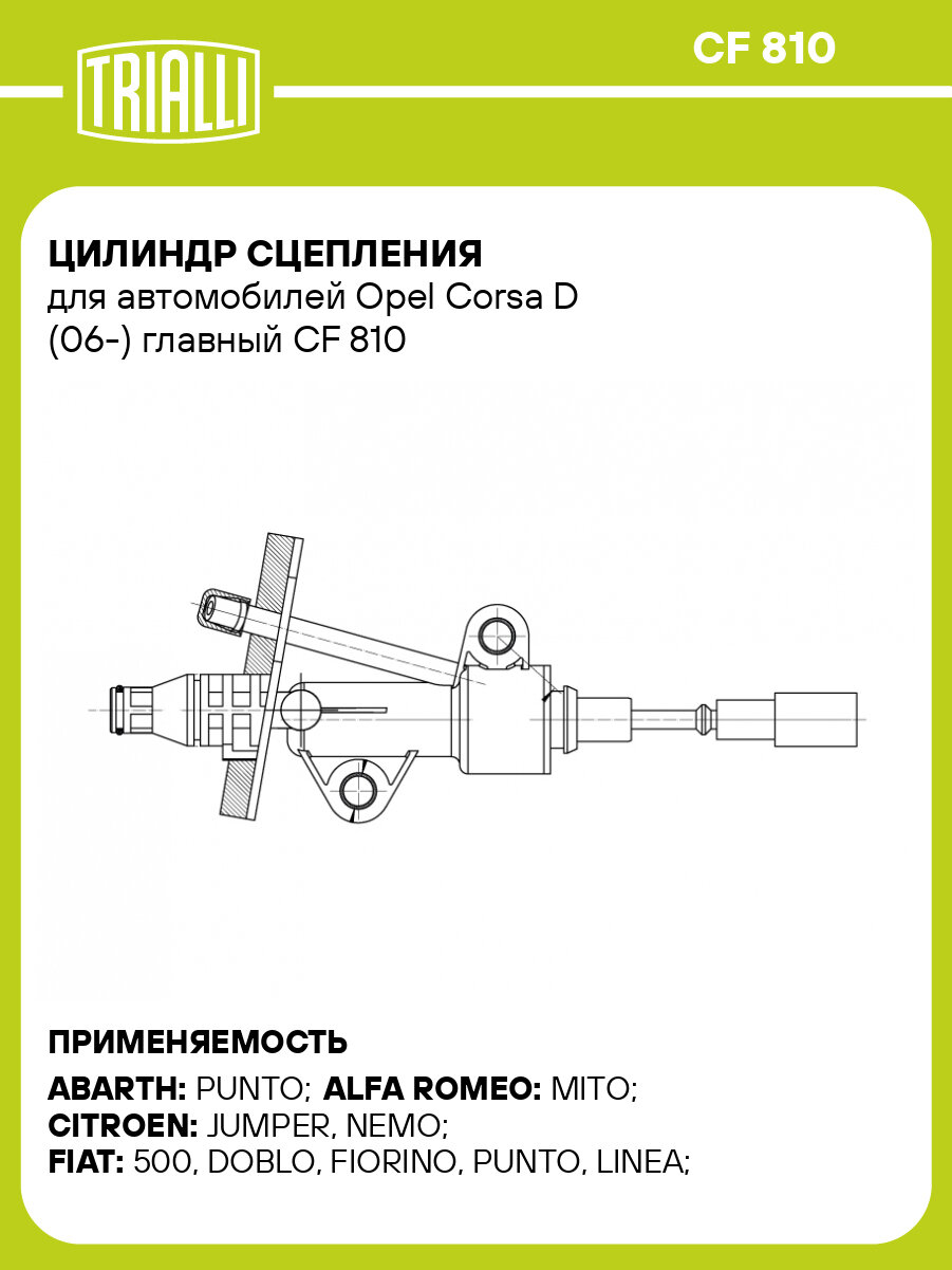 Цилиндр сцепления для автомобилей Opel Corsa D (06-) главный CF 810 TRIALLI