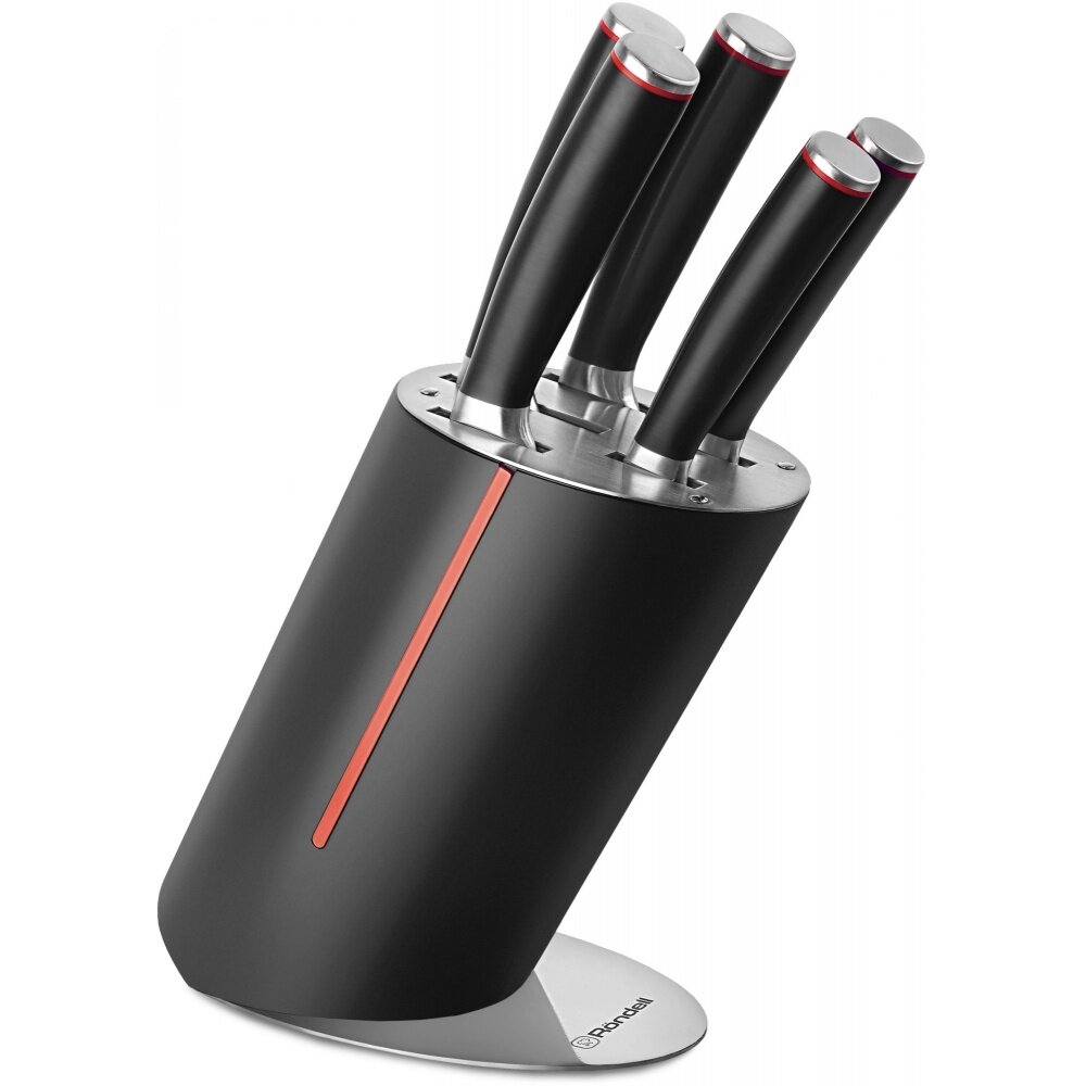 RONDELL RD-1130 Набор ножей кухонных rondell urban ultimate, комплект (6 предметов с подставкой), черный/красный, подарочная коробка