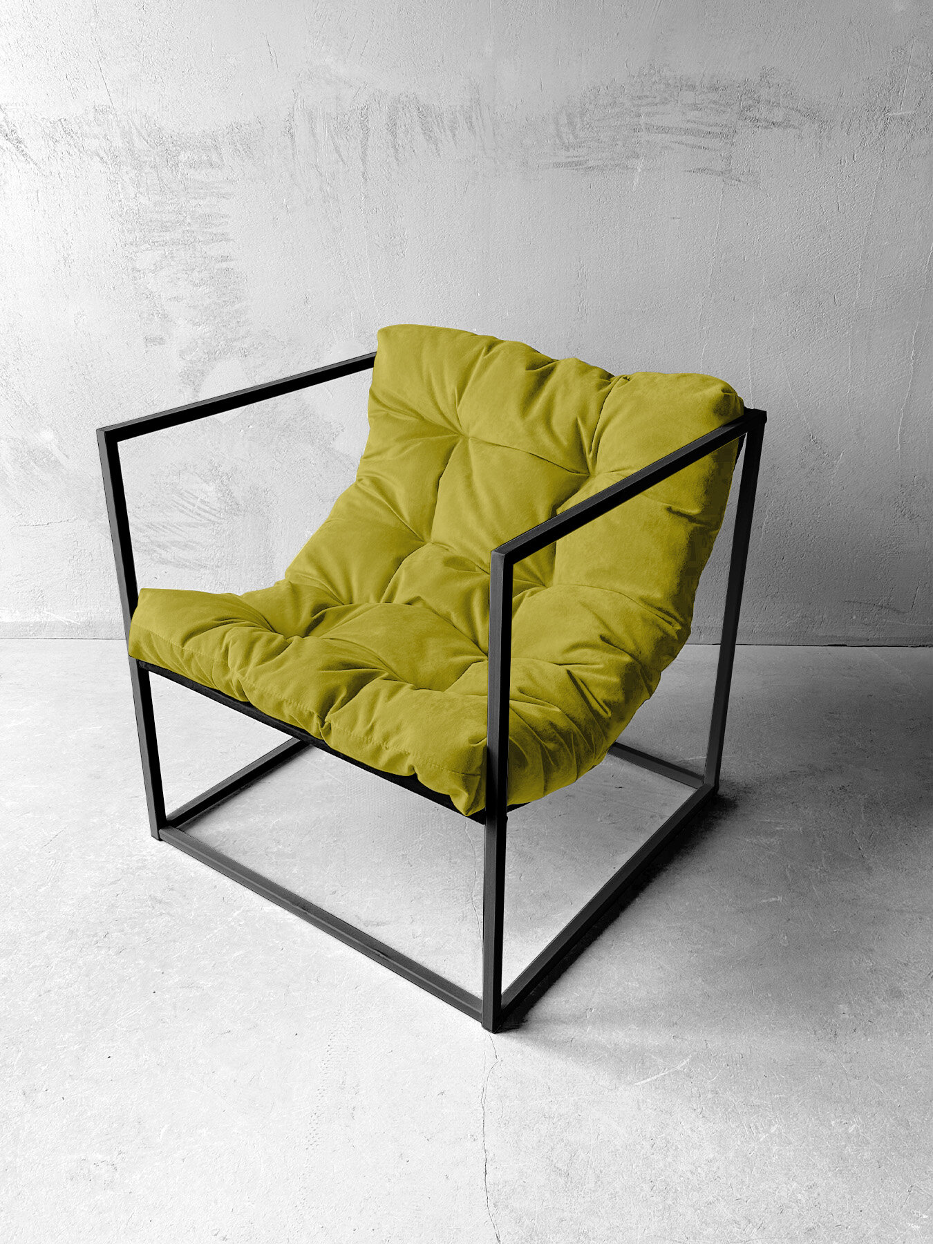 Кресло в стиле лофт Лофтовик + Желтый Велюр