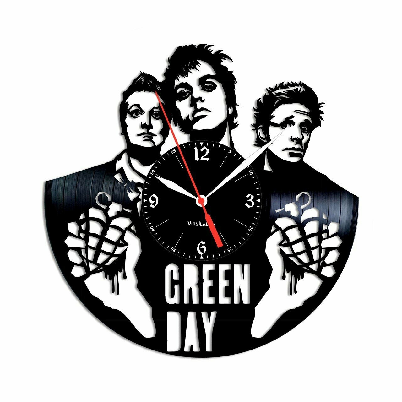 Часы из виниловой пластинки (c) VinylLab Green Day, диаметр 30 см