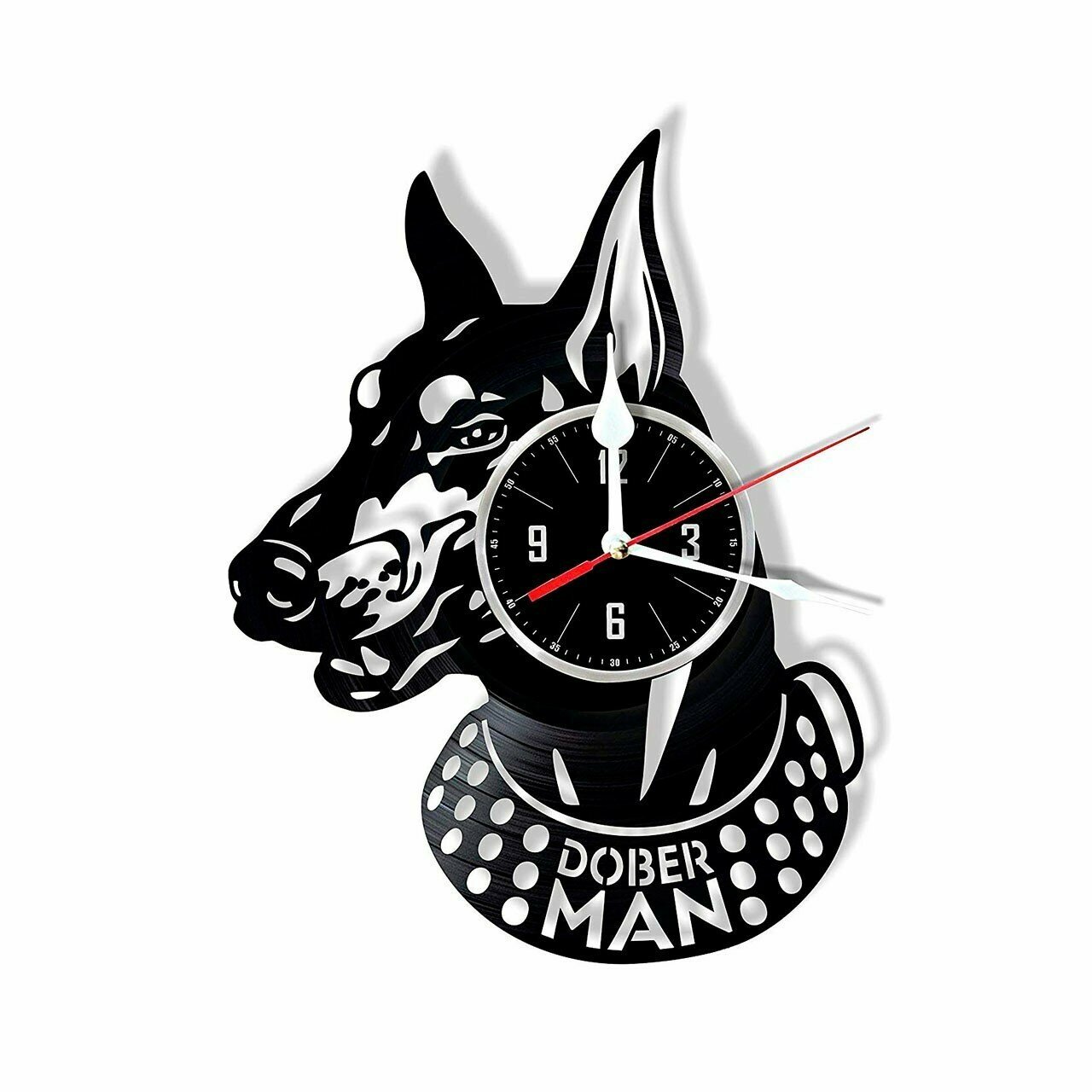 Часы из виниловой пластинки (c) VinylLab Доберман, диаметр 30 см