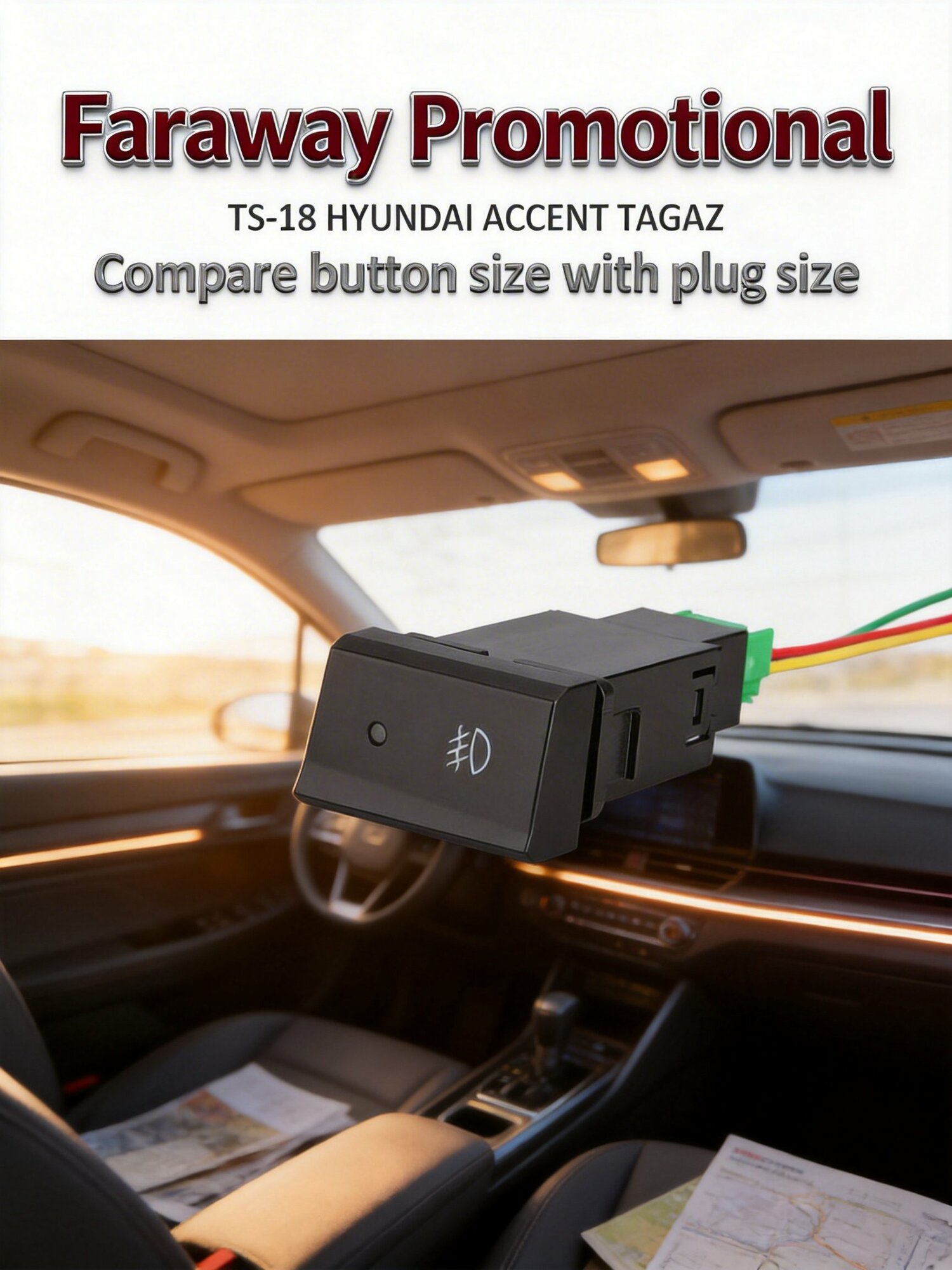 Кнопка включения противотуманных фар для HYUNDAI ACCENT и TAGAZ TS-18, с подсветкой и комплектом проводов 12-24В