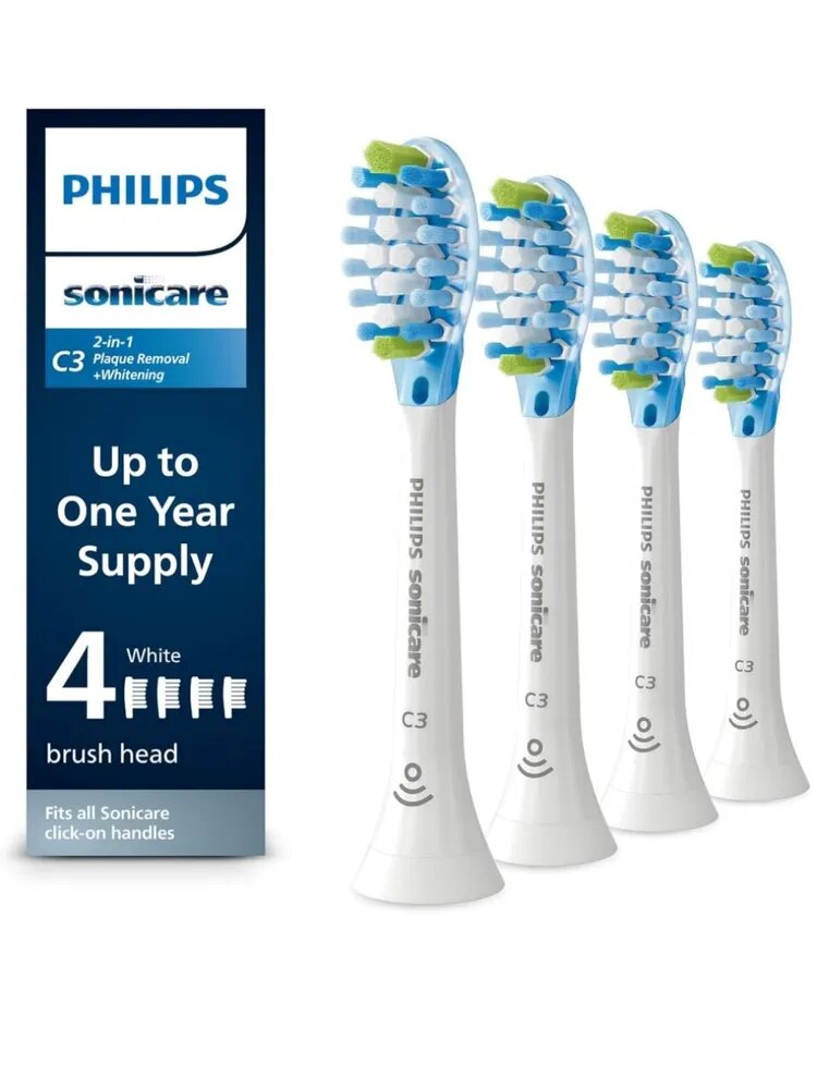 XiangXian YouVogue Sonicare Genuine C3 Premium Главки зубной щетки для управления плаком, 4 головки щетки, белый, HX9044/65