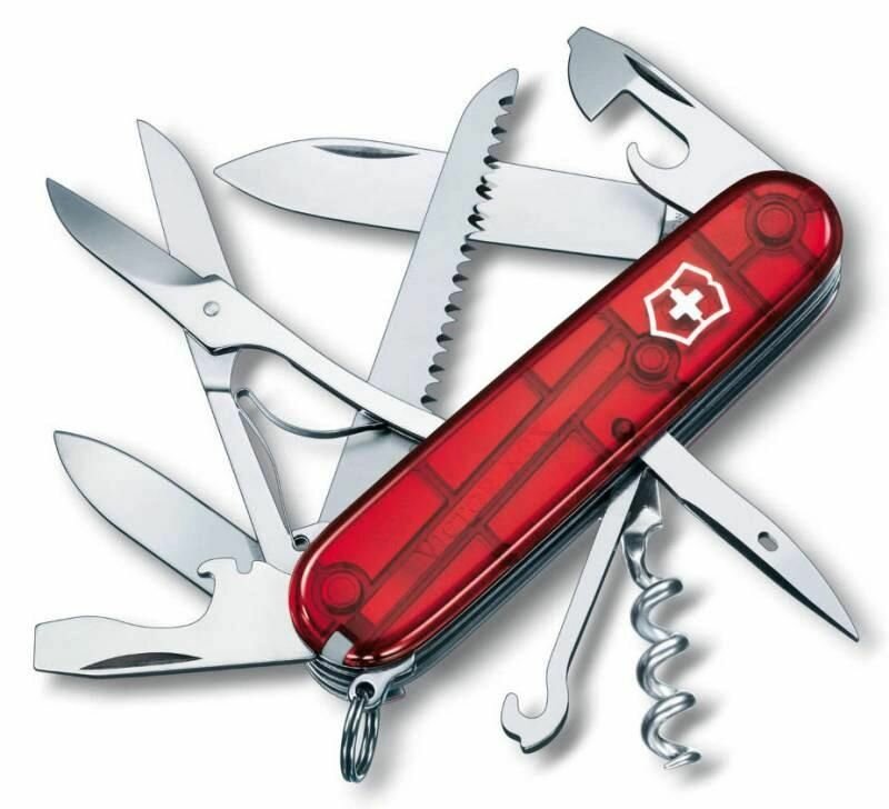 Нож перочинный VICTORINOX Huntsman 91 мм, 15 функций, красный полупрозрачный (1.3713. T)