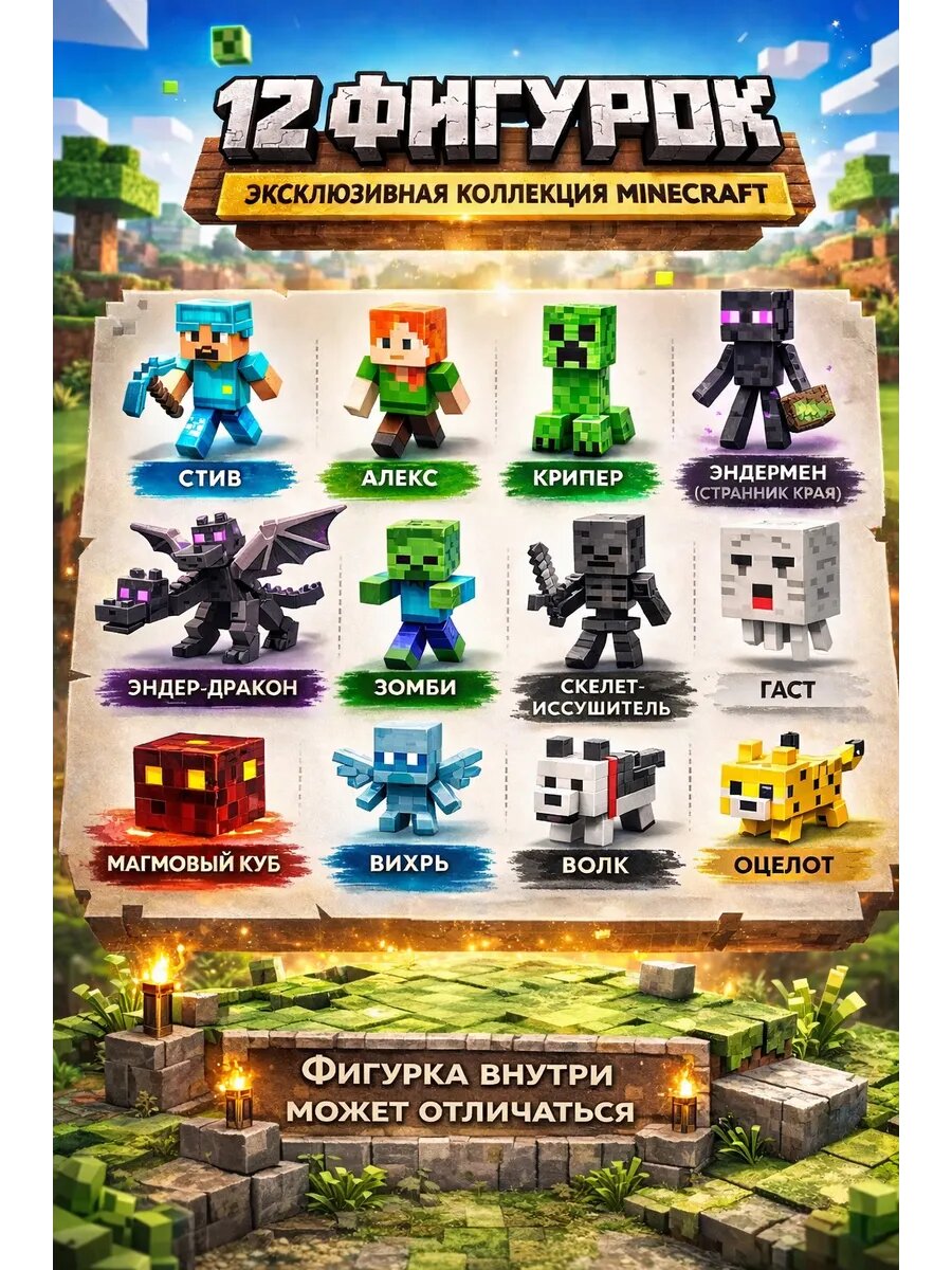 Kinder Joy Minecraft - набор 12 шт. Шоколадное яйцо с игрушкой — фото 1
