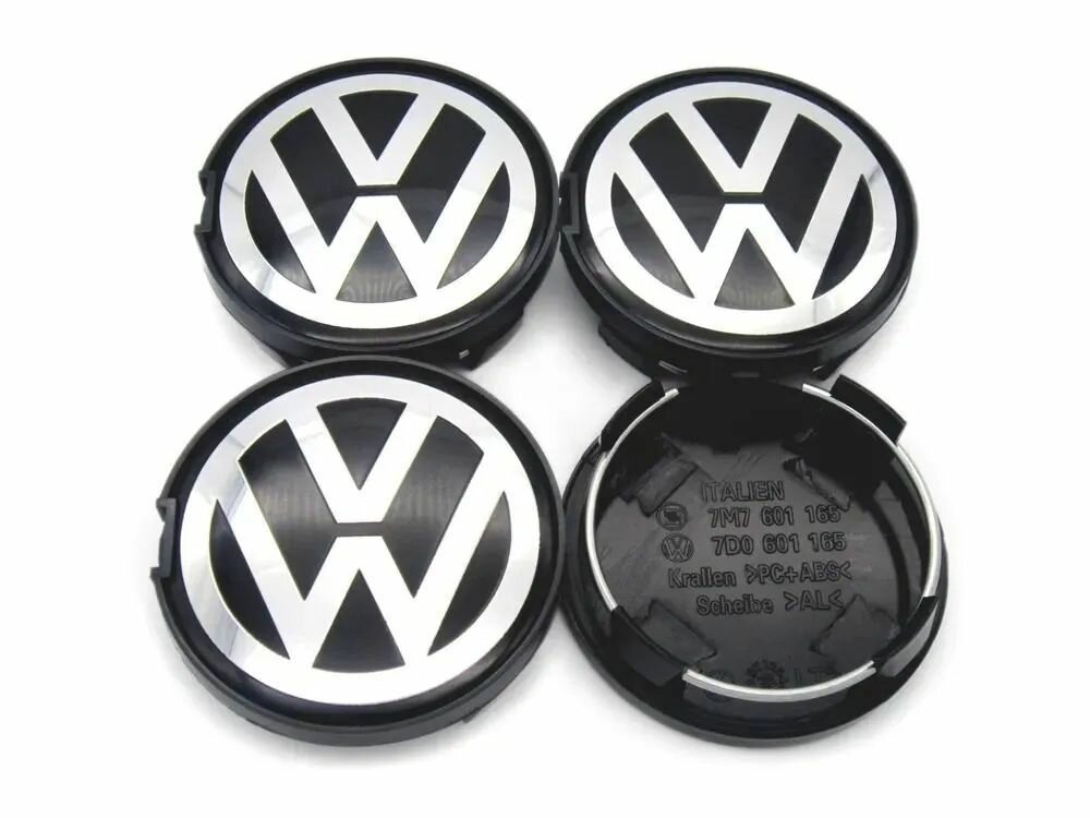 Крышки центральных колёс Volkswagen для литых дисков — комплект 4 шт, подходят на Golf, Polo, Passat, Touran, Jetta