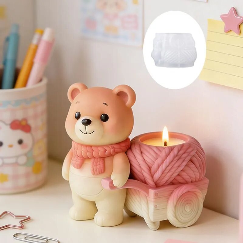 DIY-форма из силикона: мишка на цветочной тележке, для смолы и гипса