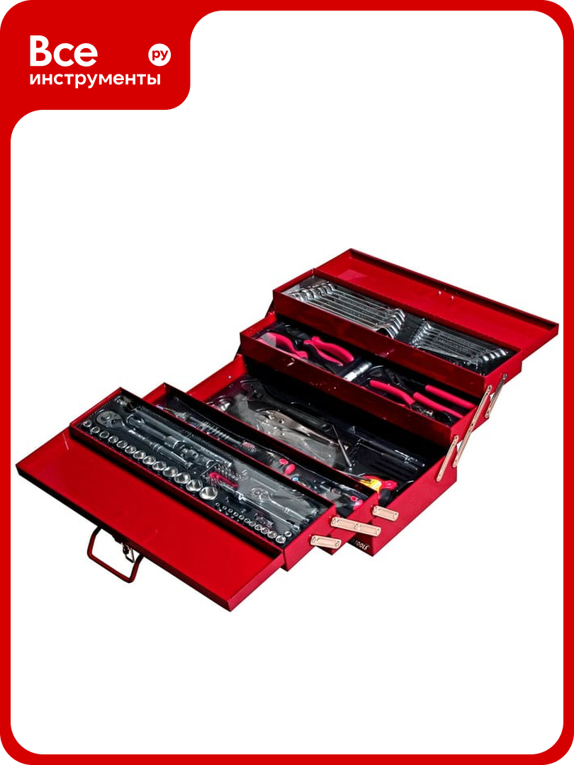 Набор инструментов JTC 108 предметов 1/4", 1/2" в переносном инструментальном ящике 535x258x225 мм, 5 лотков, B108 734215