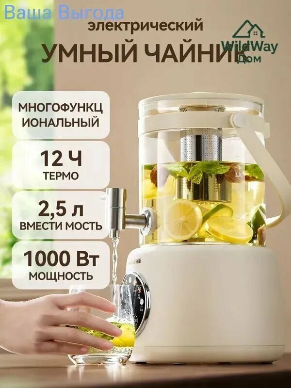 Электрический термопот 2,5Л из боросиликатного стекла с регулировкой температуры
