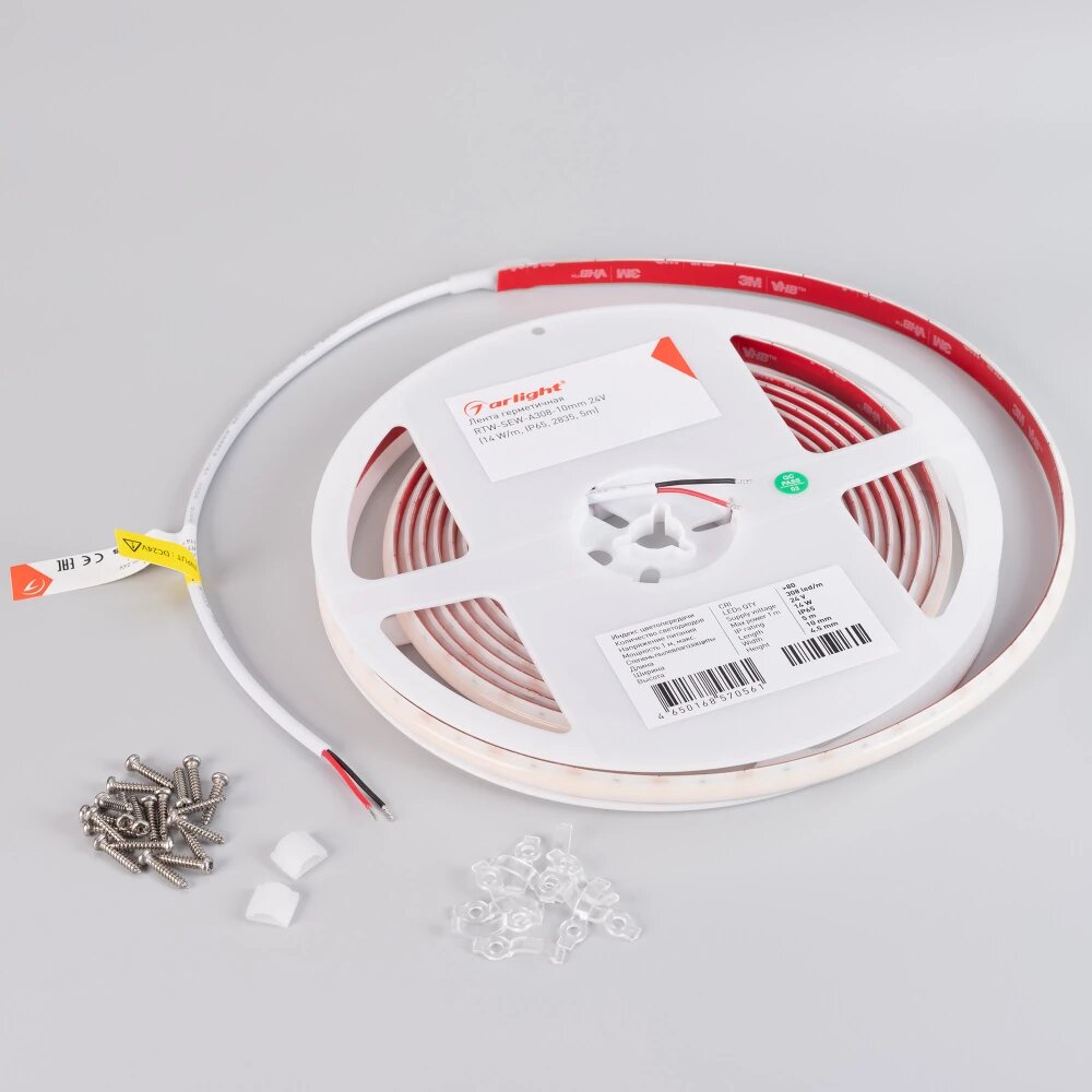 Лента герметичная RTW-SEW-A308-10mm 24V White6000 (14 W/m, IP65, 2835, 5m) (Arlight, 5 лет) 045285