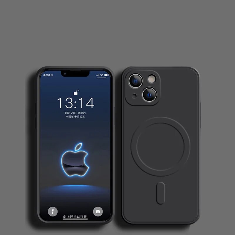 Жидкий Силиконовый Чехол Для iPhone С Магнитной Беспроводной Черный, Черный, Black, For iphone13Mini