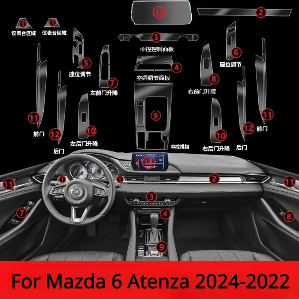 Для Mazda 6 Atenza 2024 2023 2022: Защитная пленка из прозрачного ТПУ для панели КПП и центральной консоли, устойчивая к царапинам, для тюнинга салона