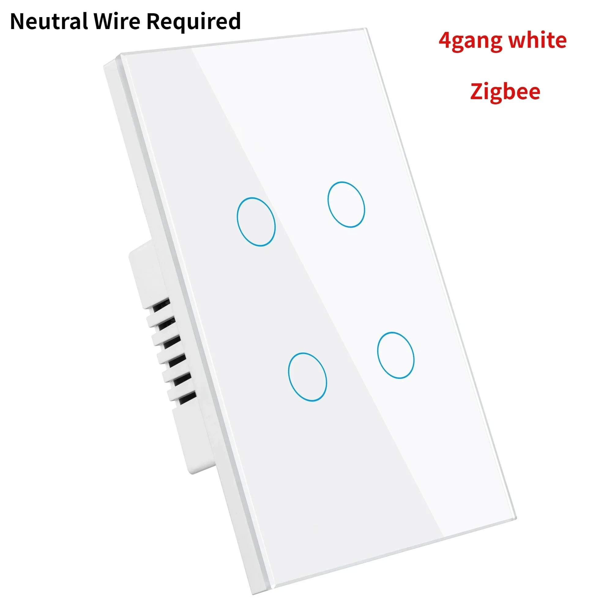 Модуль умного света Melery Zigbee Smart Life с проводом нулевым или без него, сенсорная стеклянная панель на стене, дистанционное управление через Tuya, Alexa, Google Home — белый, 4 канала