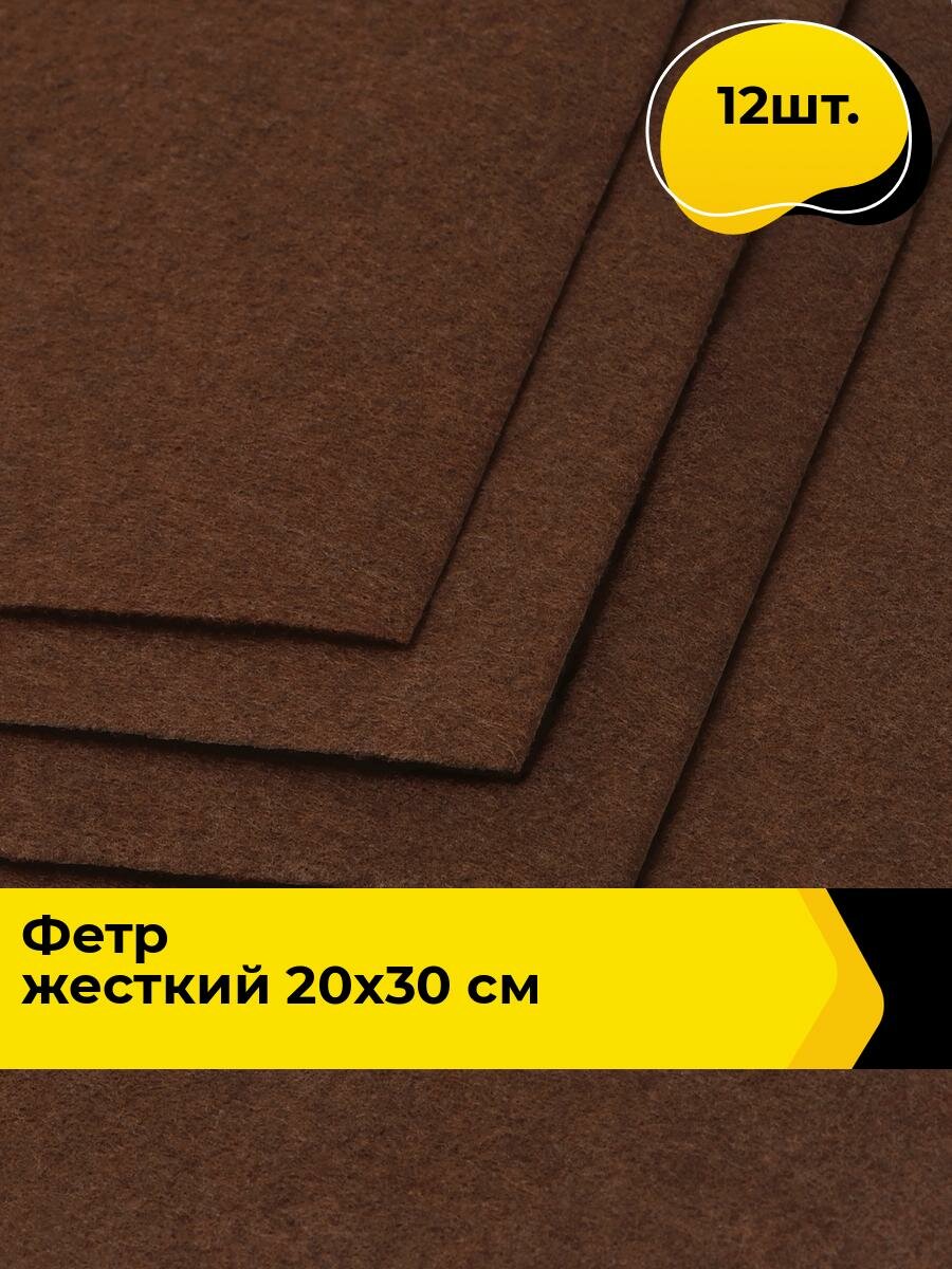 Фетр цветной листовой для рукоделия жесткий 0.14 см, 20x30 см, 12 шт.