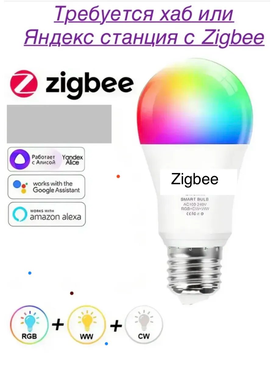 Умная лампочка Zigbee 100-240в 15вт smart life ewelink белый . С Алисой