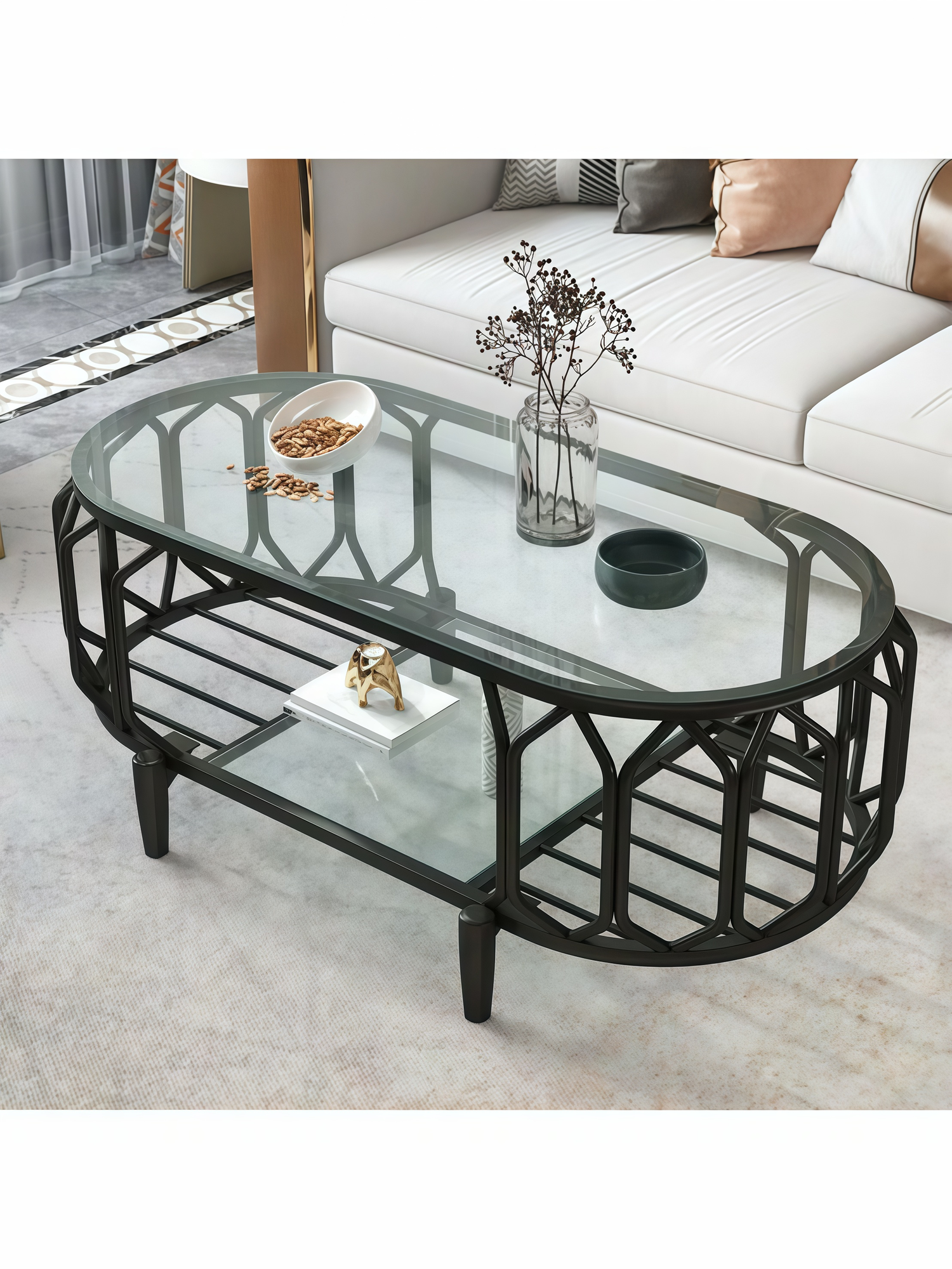 Столик Nova Home Textile, стекло, 100x50 см, овальный, минимализм