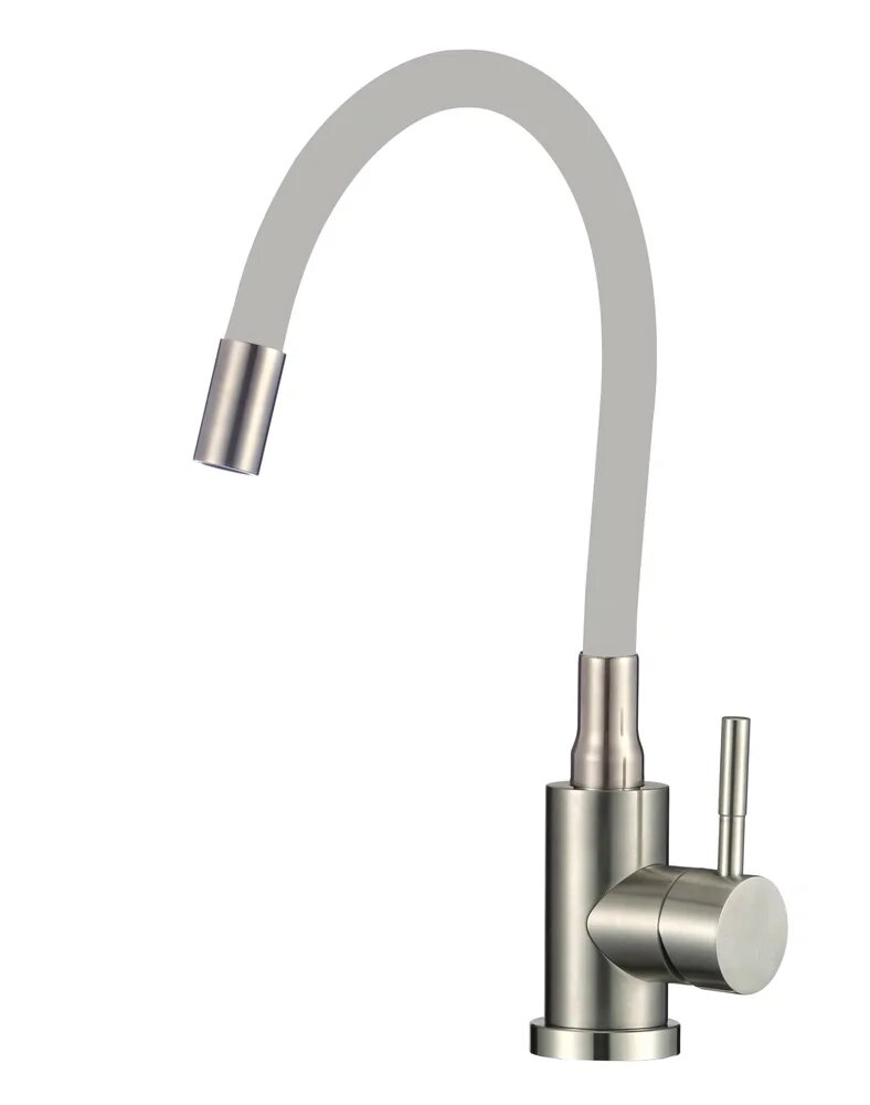 Смеситель для кухни Fmark FS26729-04 с гибким изливом, с поворотным изливом, серый, матовый, однорычажный, нержавеющая сталь, с керамическим картриджем