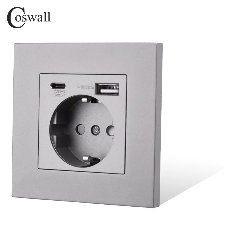 Coswall Розетка с USB и Type-C, Grey