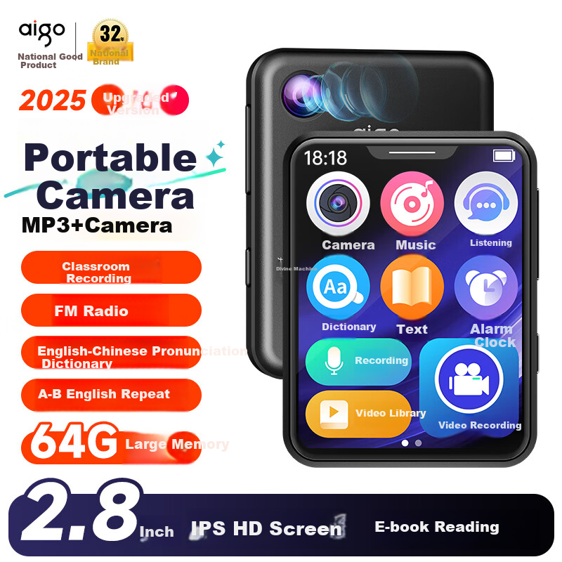 Aigo портативный MP3 MP4 плеер с 64 ГБ памяти, английско-китайским словарем, 2.8-дюймовым сенсорным экраном,