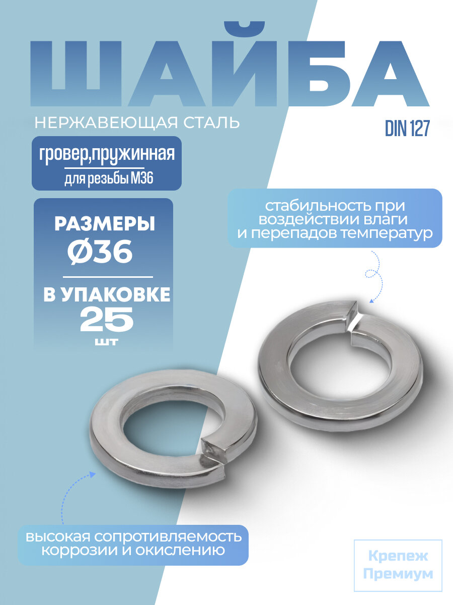 Шайба [гровер] DIN 127 1.4310 B 36 пружинная в упак 25 шт