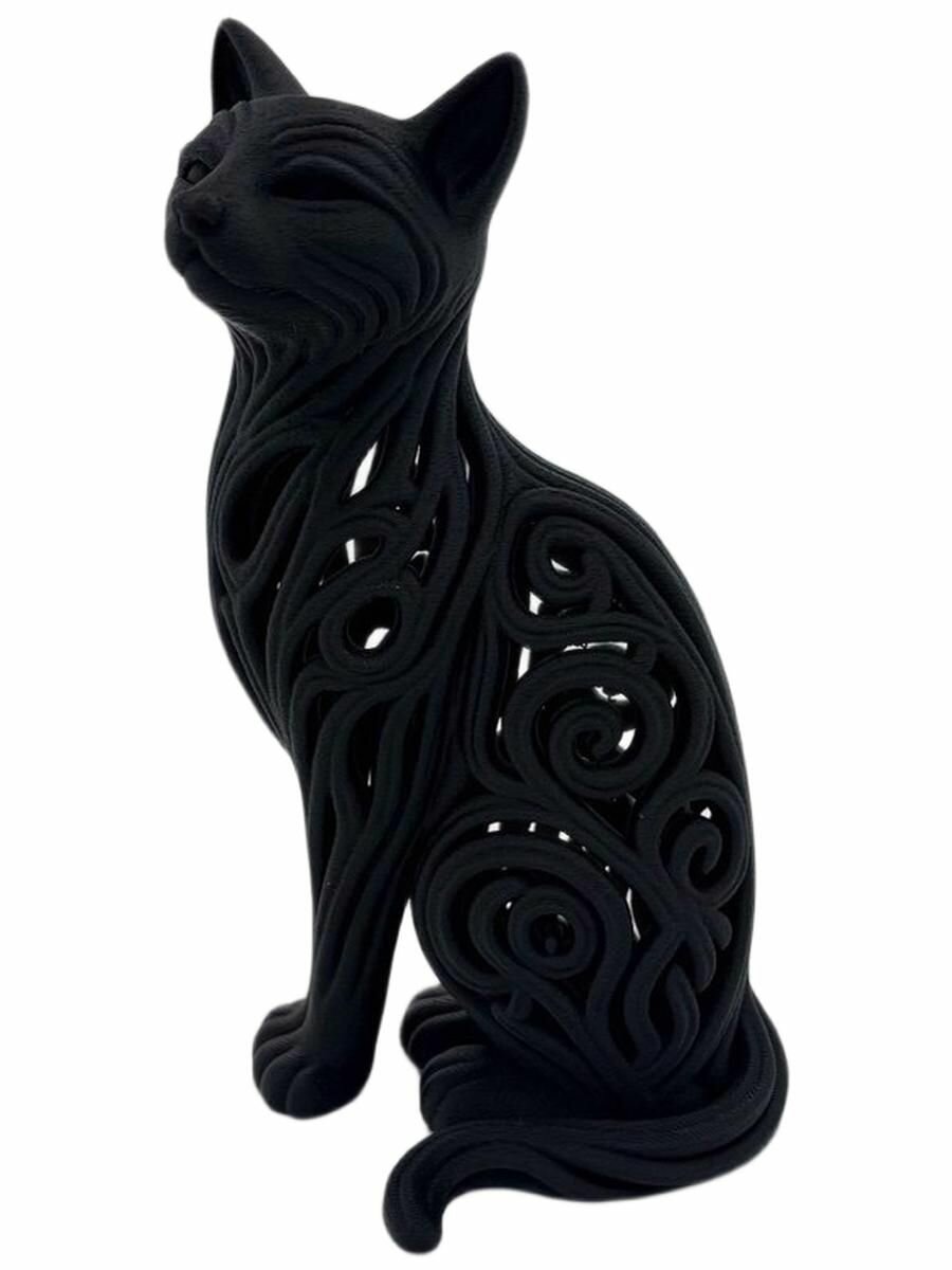 Фигурка кот ажурный черный 3D