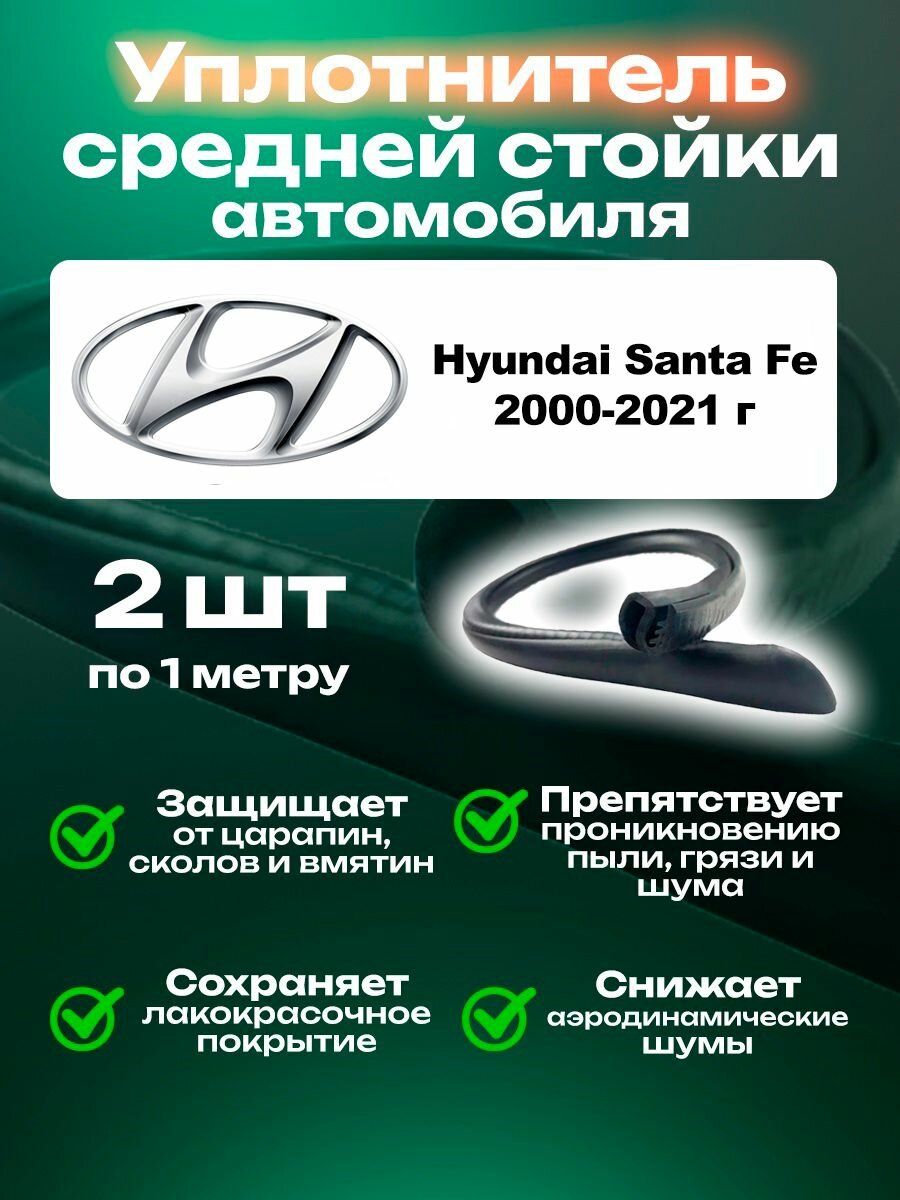 Уплотнитель средней стойки автомобиля Hyundai Santa Fe 2000-2021 г / Хендай Санта Фе - 2 штуки, междверный