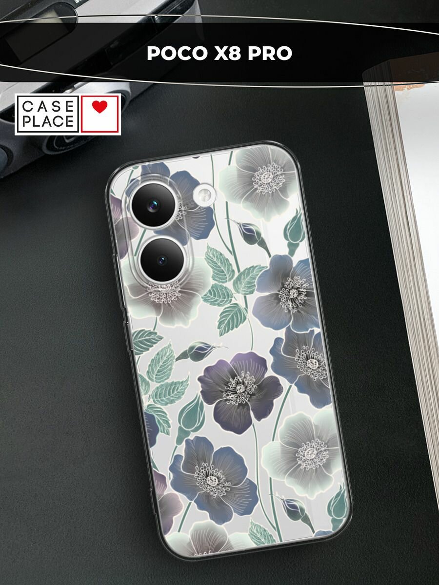 Чехол на Poco X8 Pro / Поко X8 Про с принтом Blue Flower, прозрачный