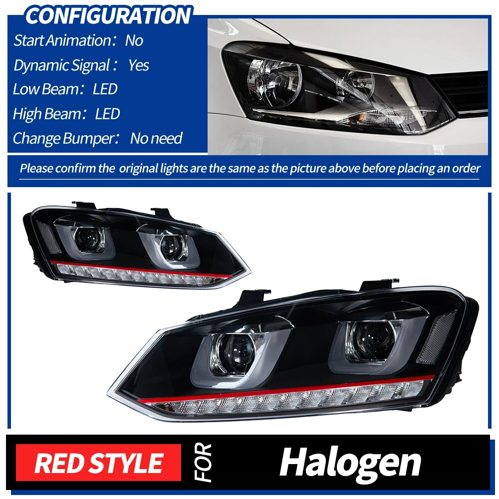 Фара AKD для VW POLO LED Фара 2009-2018 Фары POLO Дневной ходовой огонь Поворотный сигнал Дальний свет Ангельское окошко Проекторная линза