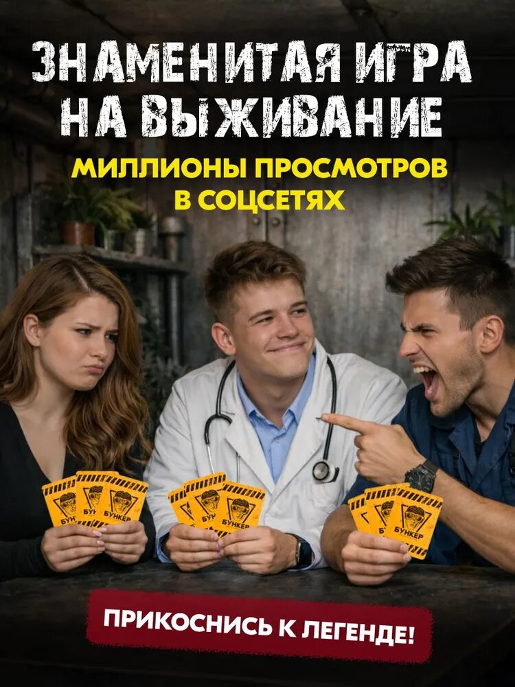 Бункер Первое убежище Настольная игра для компании взрослых и детей 12-18 лет / Популярная карточная настолка, мафия на выживание / Подарок мальчику подростку, мужчине, парню, коллегам на ДР