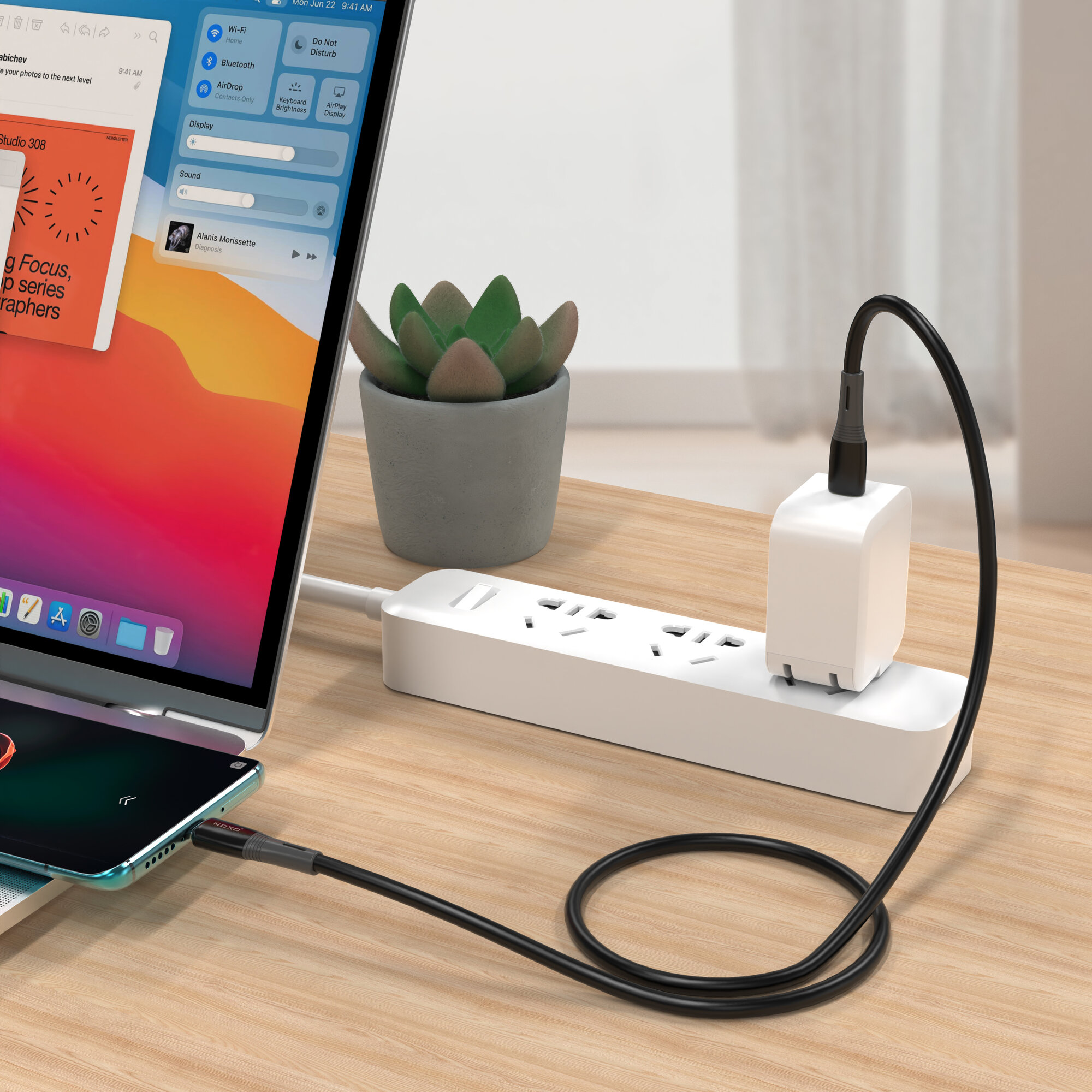 Кабель USB Type C NOXO, быстрая зарядка 60 Вт, длина 1,2 м, черный — фото 1