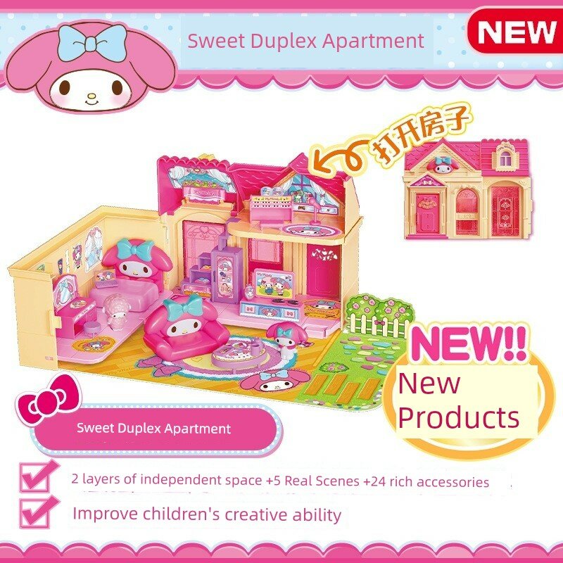 Набор игровой двухэтажной квартиры My Melody для детей, с двумя этажами и декоративными аксессуарами, стимулирует