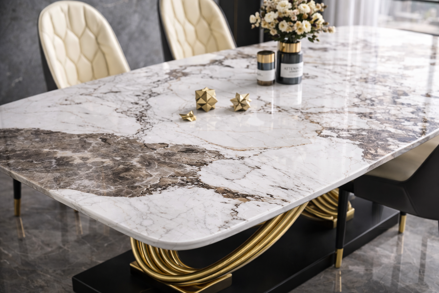 Стол кухонный Labrea Paris "MARBLE LOOP", мраморная столешница, металл, 180x90 см — фото 1