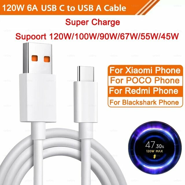 Оригинальный USB-кабель Type-C 120 Вт, зарядное устройство 6А, турбо-кабель для быстрой зарядки для Xiaomi 17, 15, 13, 14, 12, Poco, Redmi Note 10 Pro, 12T, K60