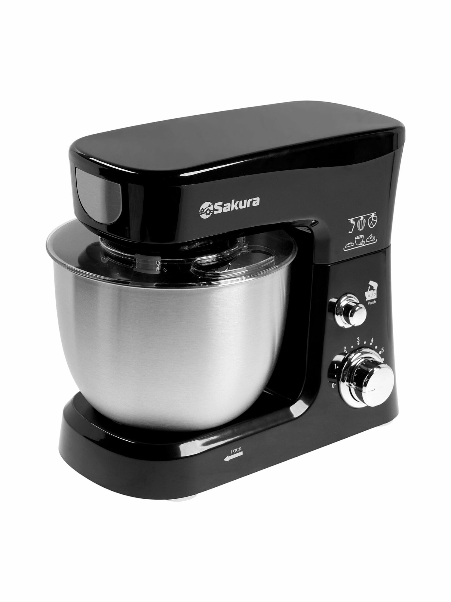 Миксер планетарный SA-6327BK, 1000 Вт, 6 скоростей, чаша 3.5 л, 3 насадки, чёрный