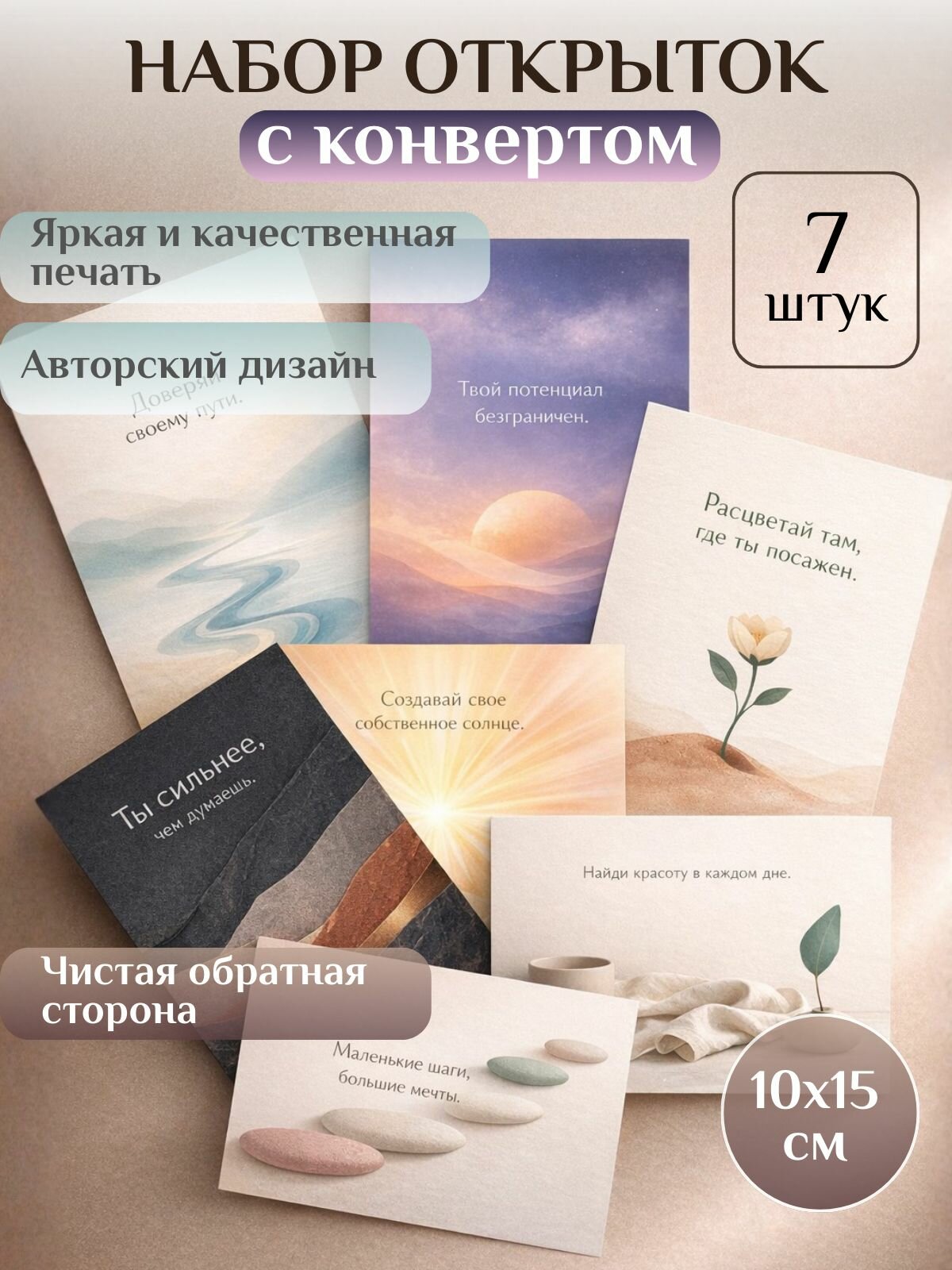 Набор из 7 открыток-посланий для любого повода Универсальные поздравительные открытки с конвертами Для женщин и мужчин
