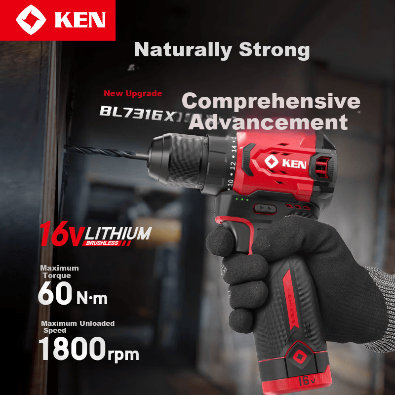 KEN 16V Беспорный литий-ионный дрель 7316X профессиональный инструмент без батареи Стиль：16V беспорный [60Нм] 7316X