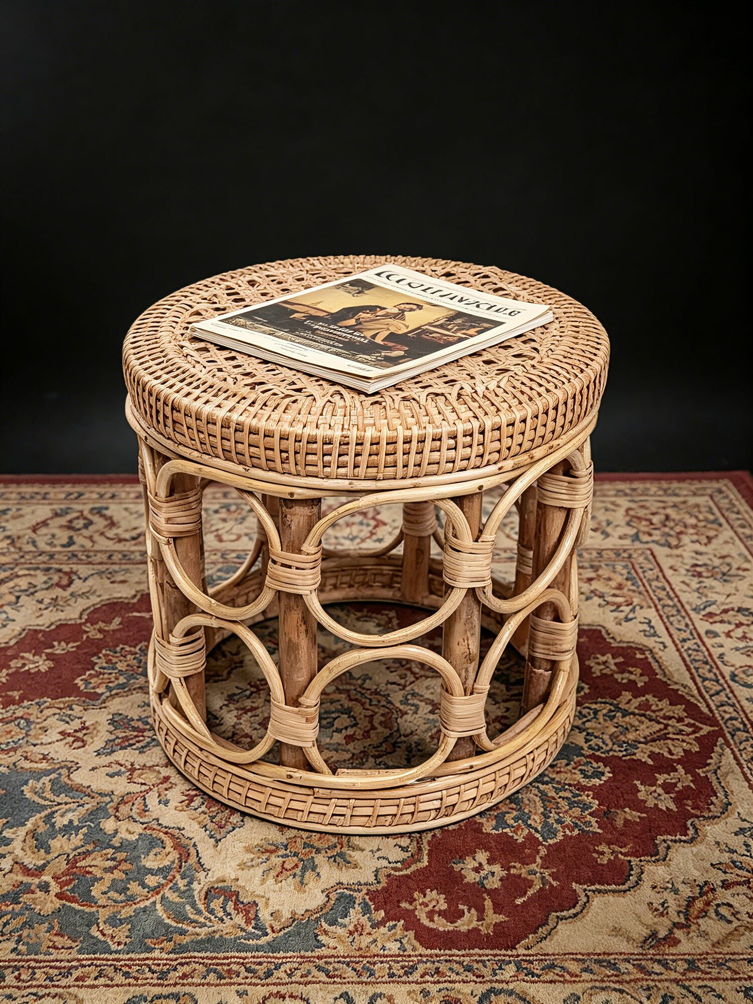 Табурет для дома, компактная табуретка из ротанга, плетёный дизайн, 1 шт, 30×30×28 см — фото 1