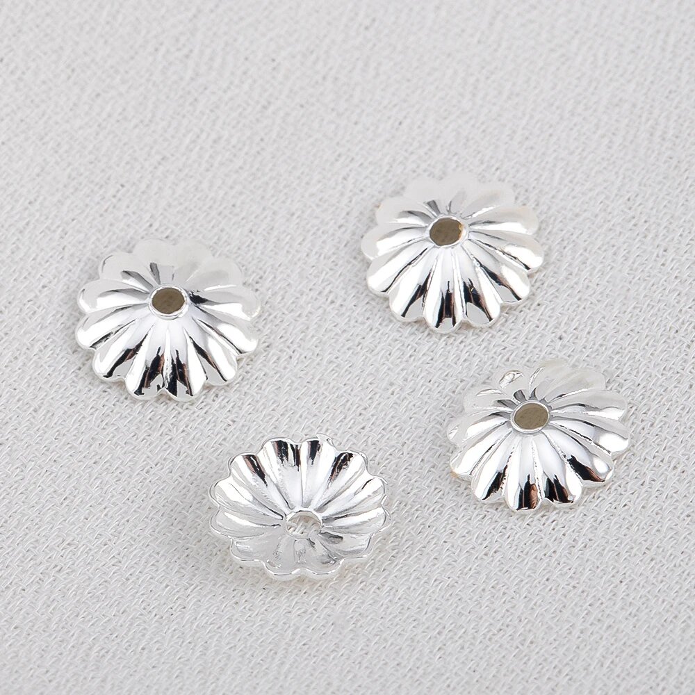 Заглушки для бусин, цветочный дизайн, Rhodium Plated, 50pcs