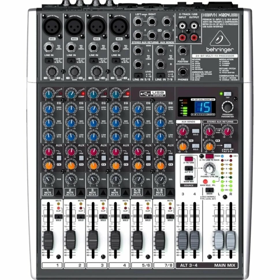 Микшерный пульт Behringer 1204USB, 4 моновхода, 2 стерео, 2 AUX-шины, USB, 2195891