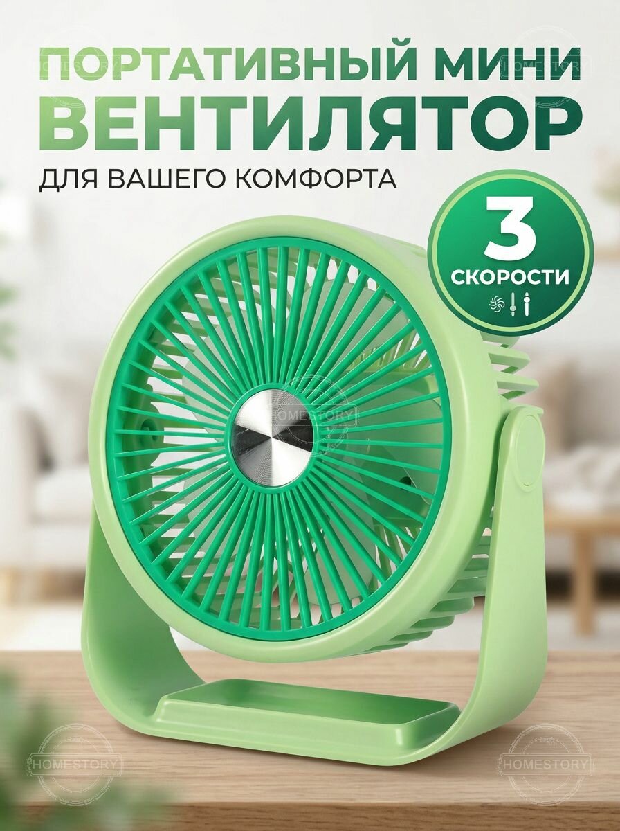 Мини вентилятор портативный 3 скорости обдува на аккумуляторе, бытовая техника
