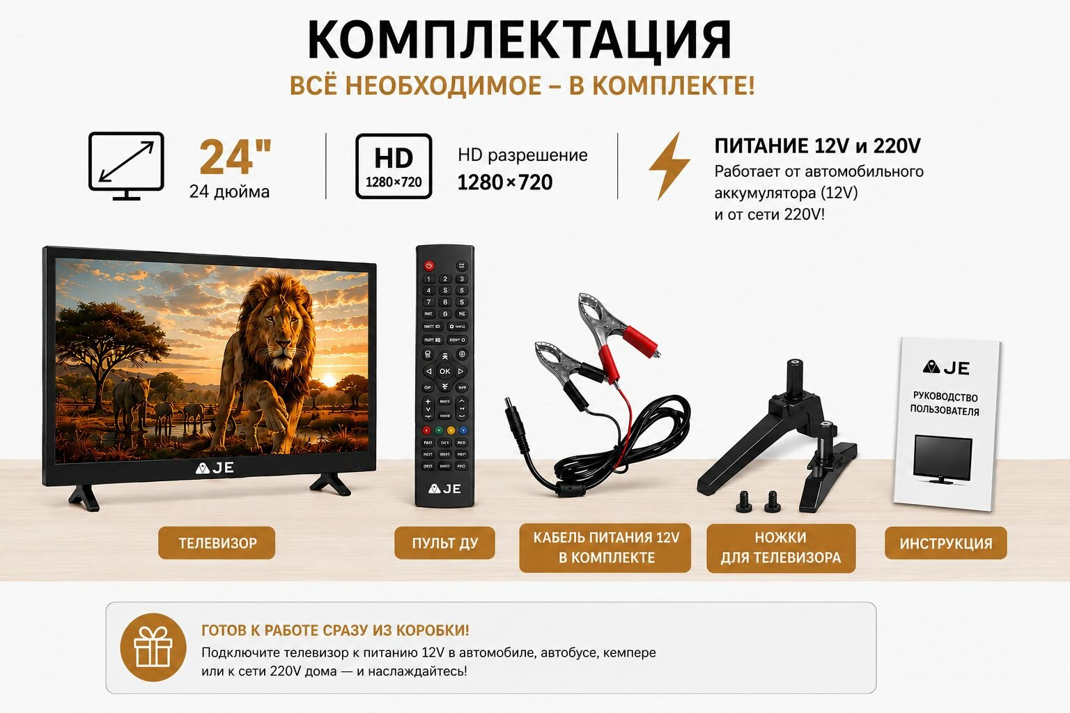 Телевизор JE Android Smart TV, диагональ 24", разрешение 1280 x 720, поддержка Wi-Fi — фото 1