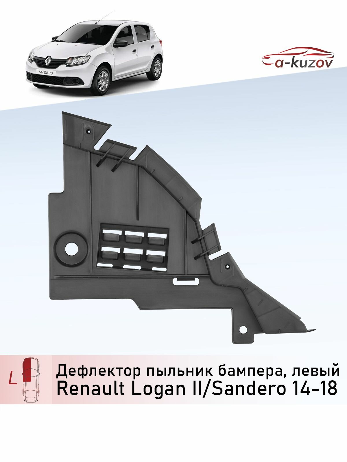 Пыльник бампера левый Renault Logan II (2014-18), Renault Sandero / Рено Логан 2, Рено Сандеро (защита бампера, дефлектор)
