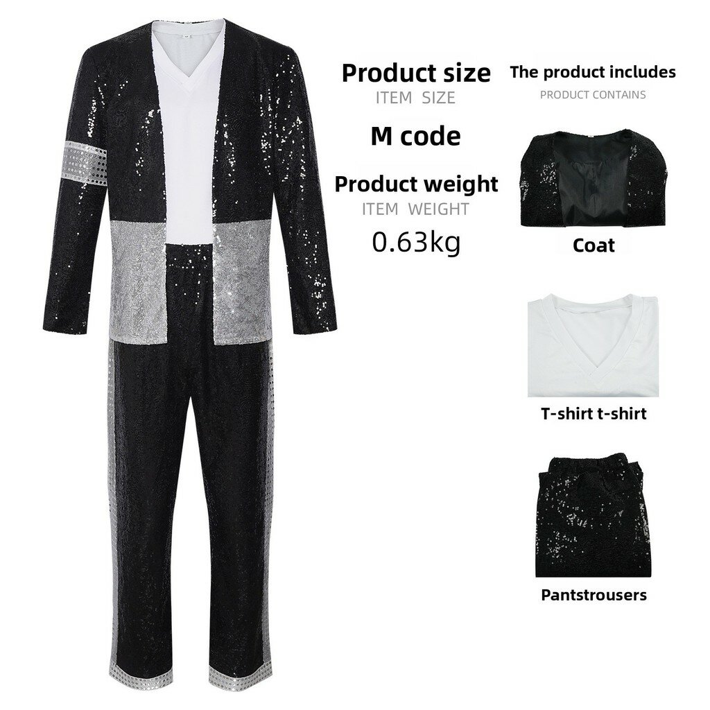 Michael jackson костюм для косплея с блестками для танцев и выступлений black silver 3xl