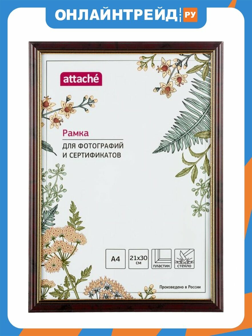 Рамка Attache А4(21х30) красное дерево+золото, пласт