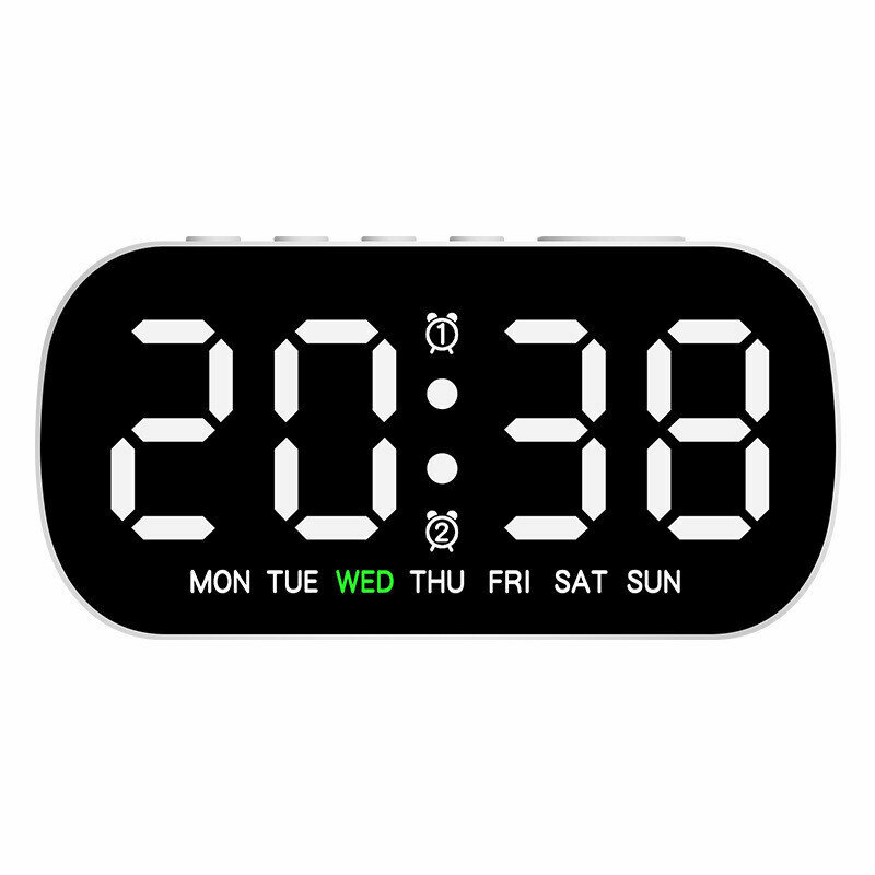 Led digital clock with electronic movement and multiple alarm settings for living room, white