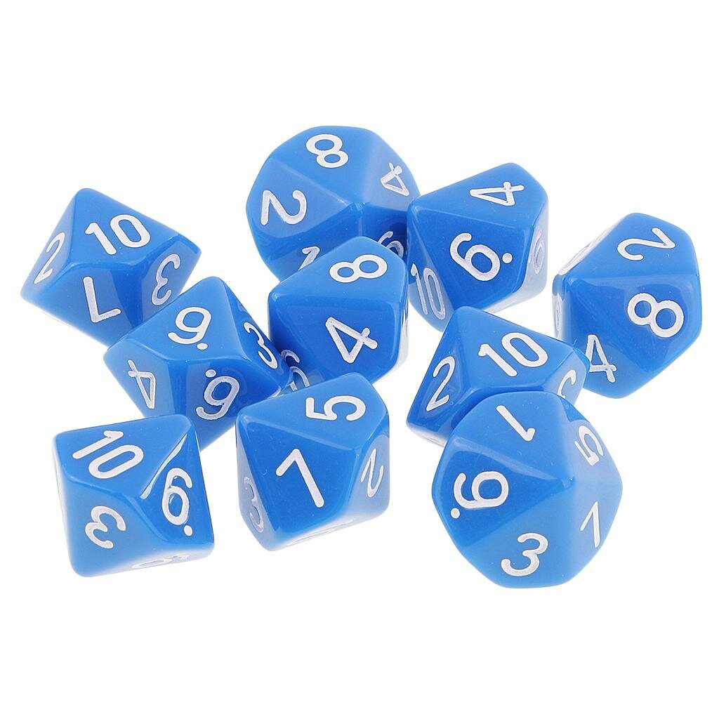 10 штук десятигранных кубиков D10 для игры Dungeons and Dragons, синие.