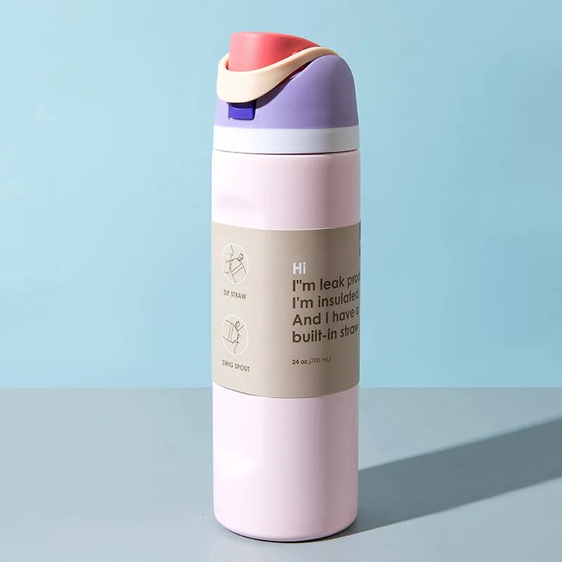 Термочаша Light pink 350 мл с трубочкой