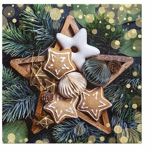 Салфетки PAW Decor Collection "Lunch", Пряничные звездочки, трехслойные, для декупажа, 20 шт