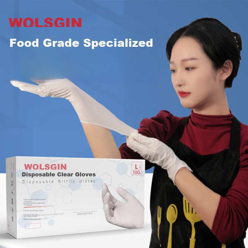 WOLSGIN одноразовые нитриловые перчатки Food-Grade 100 шт средний размер белые кухонные защитные