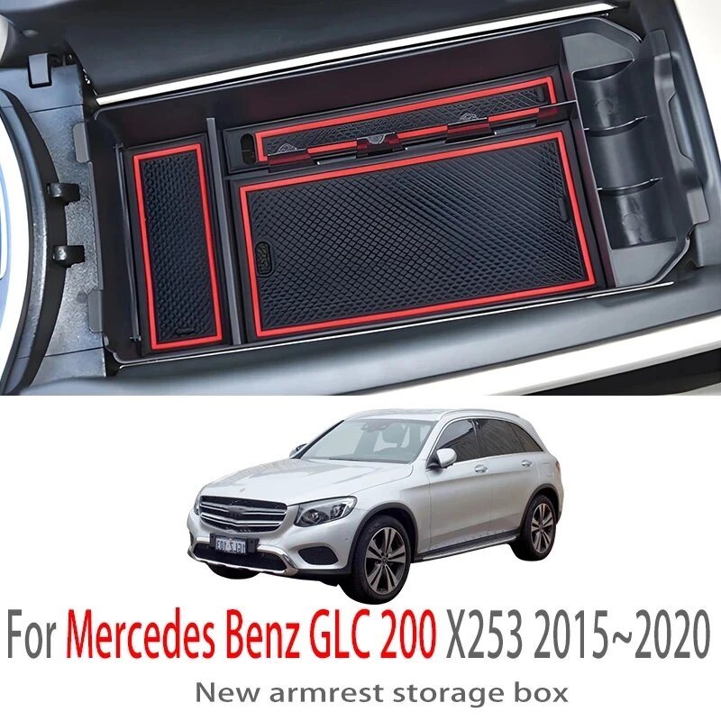 Автомобильные аксессуары для Mercedes Benz GLC 200 X253 2015 ~ 2020, подлокотник центральной консоли, ящик для хранения, многофункциональное хранилище, автозапчасти